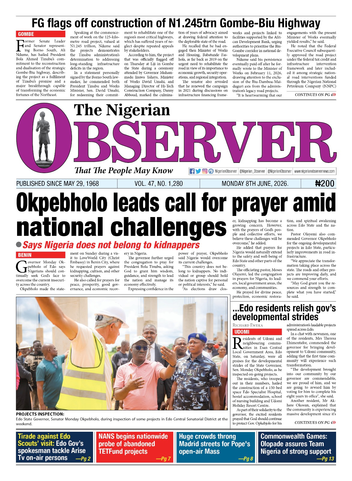 Monday June 8, 2026 – The Nigerian Observer
